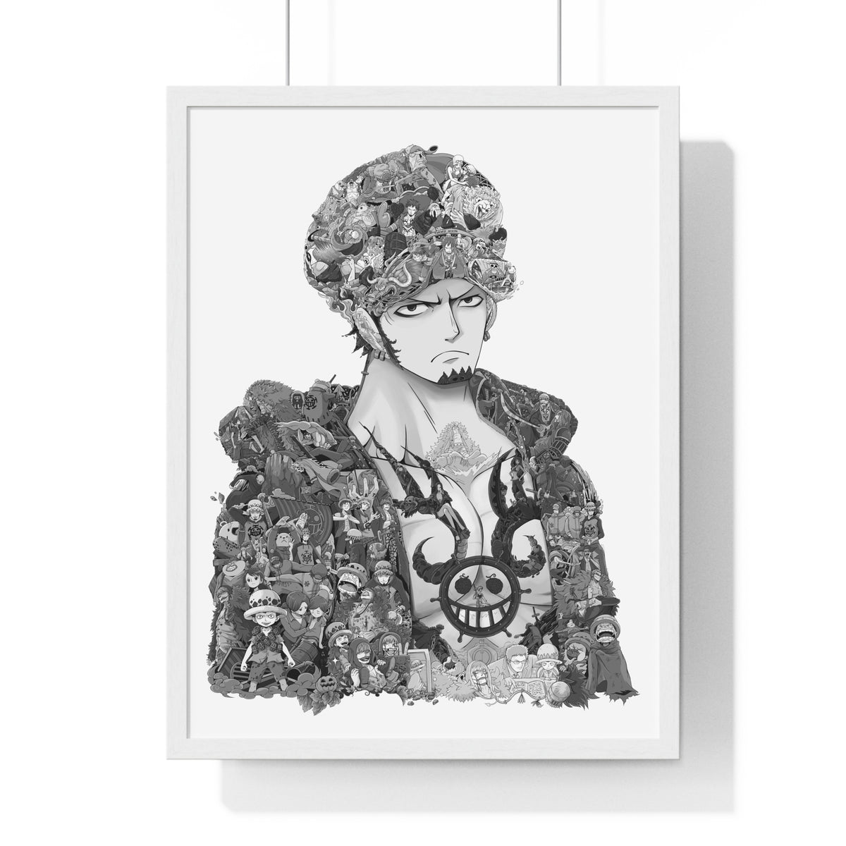 TRAFALGAR LAW BLACK & WHITE FRAMED POSTER