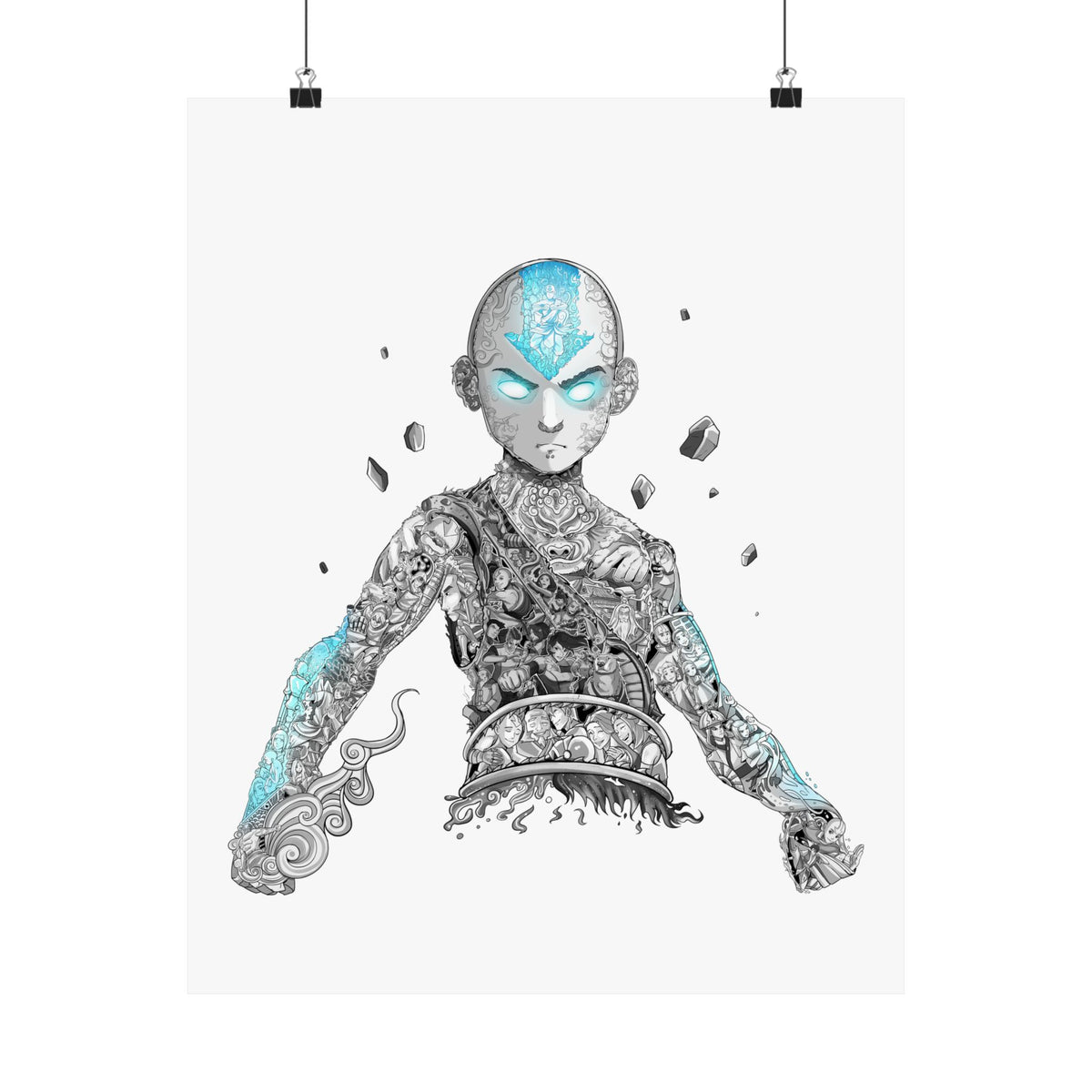 AANG BLACK & WHITE POSTER (Colored Eyes And Arms)